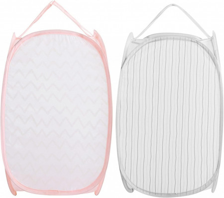 Set 2 cosuri pliabile pentru rufe, poliester, roz/gri, 30 x 30 x 50 cm ...