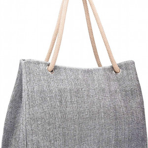 Geanta pentru dama INSOUR, bumbac, natur/gri, 42 x 27,5 x 17,5 cm ...
