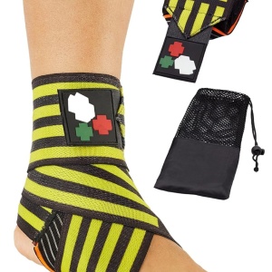 Bandaj reglabil pentru glezna Cross, textil, negru/galben, 95 x 8 cm ...
