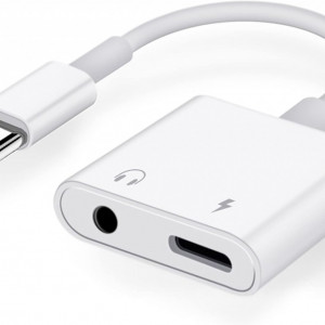 Cablu adaptor de incarcare casti si USB-C Runzexin, ABS, alb, 3,5 mm ...