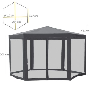 Foisor hexagonal Aarion, plasa/metal, gri, 400 x 400 x 250 cm ...