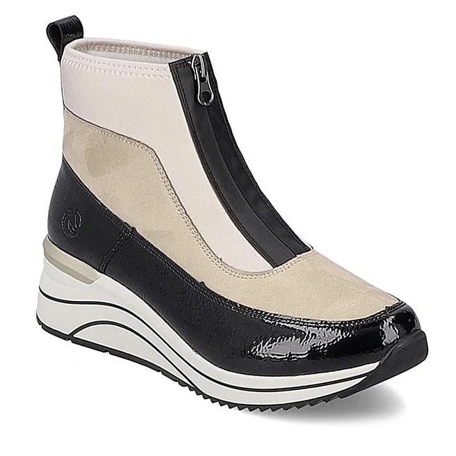 Botine dama piele, D0T71-60 crem/negru