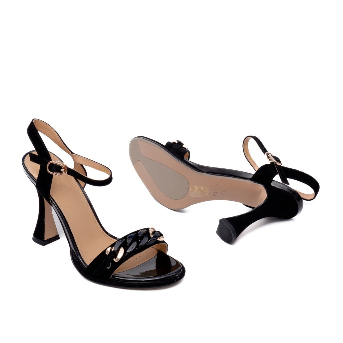 Sandale dama elegante, piele naturala intoarsa, JZJZ20016B 01-I, negru