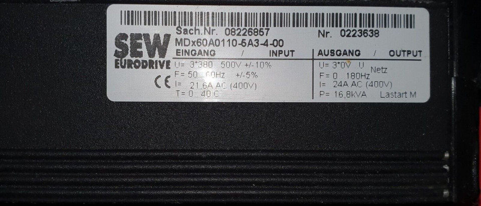 SEW Eurodrive MDV60A0110-5A3-4-00 VFD Inverter 11kW