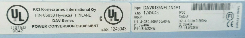 Convertizor de frecventa / VFD KONECRANES DYNAC VECTOR DAV0185NFL1N1P1