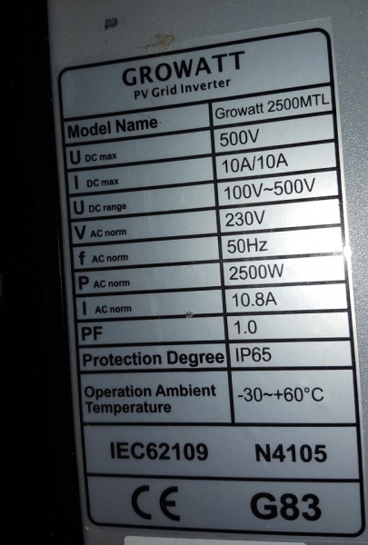 Solar inverter on-grid Growatt 2.5kW