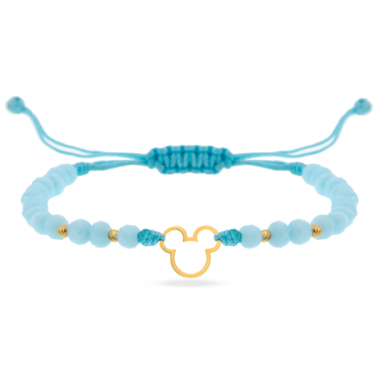 Bratara snur si silueta soricel desene animate din aur 14k + bile