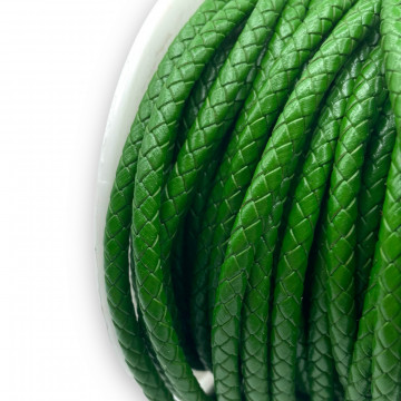 1 Metru Snur Piele naturala impletita 5mm - verde