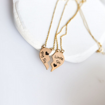 SET 2 Coliere din aur 14k cu jumatati de inima personalizabile 42+3cm