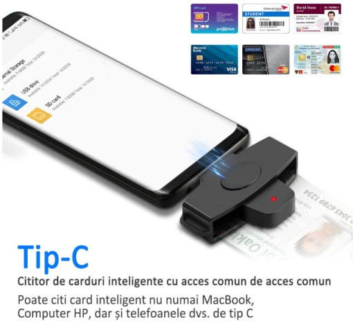 Cititor de carduri tahograf, interfata USB-C pentru smartphone si ...