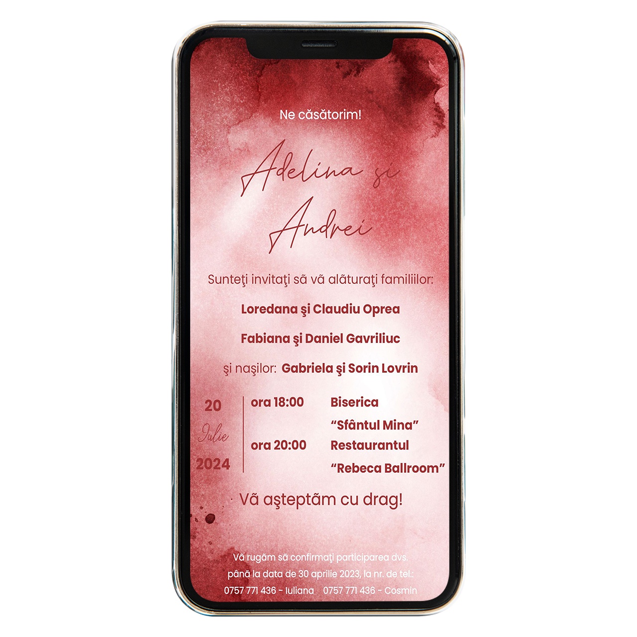 Invitatie digitala de nunta Red Color | Creativ.ro