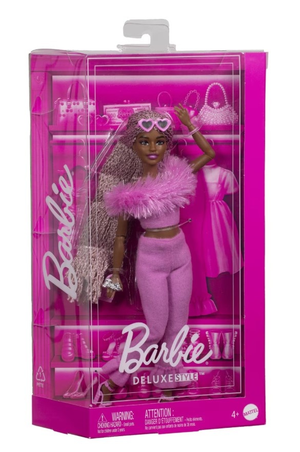 Papusa Barbie Mattel,- Deluxe Style, cu Salopeta Roz Si Par Impletit