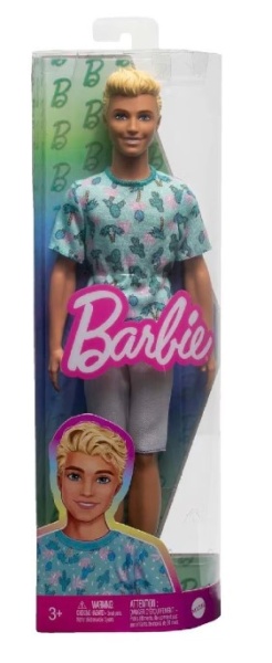 Papusa Barbie, Fashionistas Ken cu par blond si camasa imprimeu cactus, 30 cm