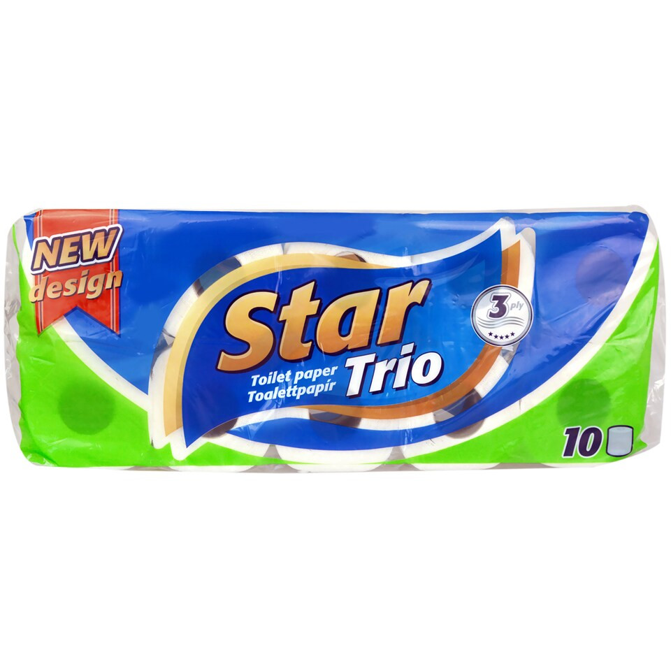 Hârtie igienică, 3 straturi, 10 role, Star Trio