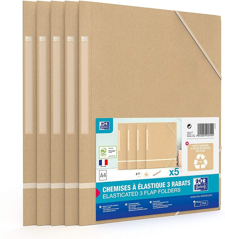 Mapa carton reciclat, cu elastic pe colturi, 5 buc/set, OXFORD Touareg ...
