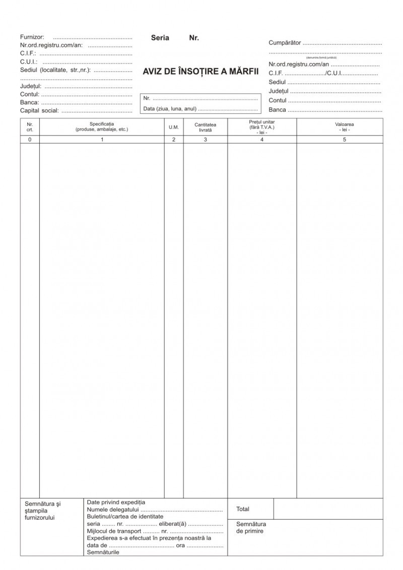 Aviz A4 insoțire a marfii 3 exemplare/set 50 seturi 150 file RQ