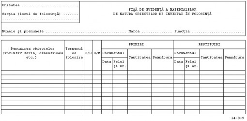 Fisa obiectelor de inventar in folosinta carton A4 tipar fata/verso 150 ...