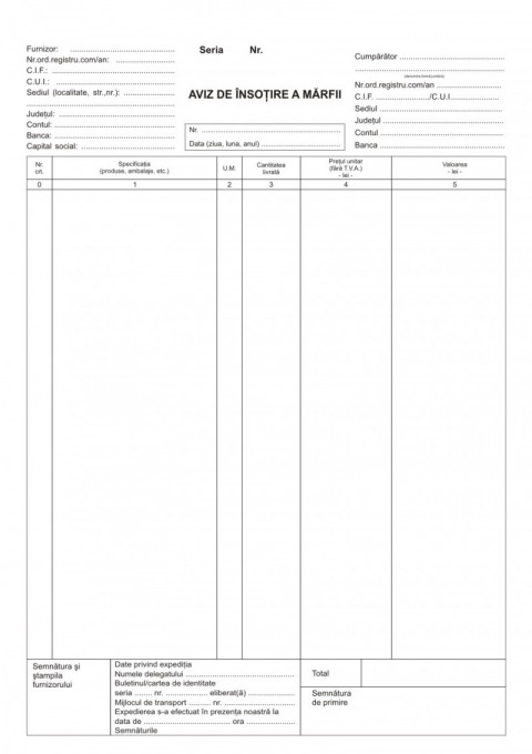 Aviz A4 insoțire a marfii 3 exemplare/set 50 seturi 150 file RQ