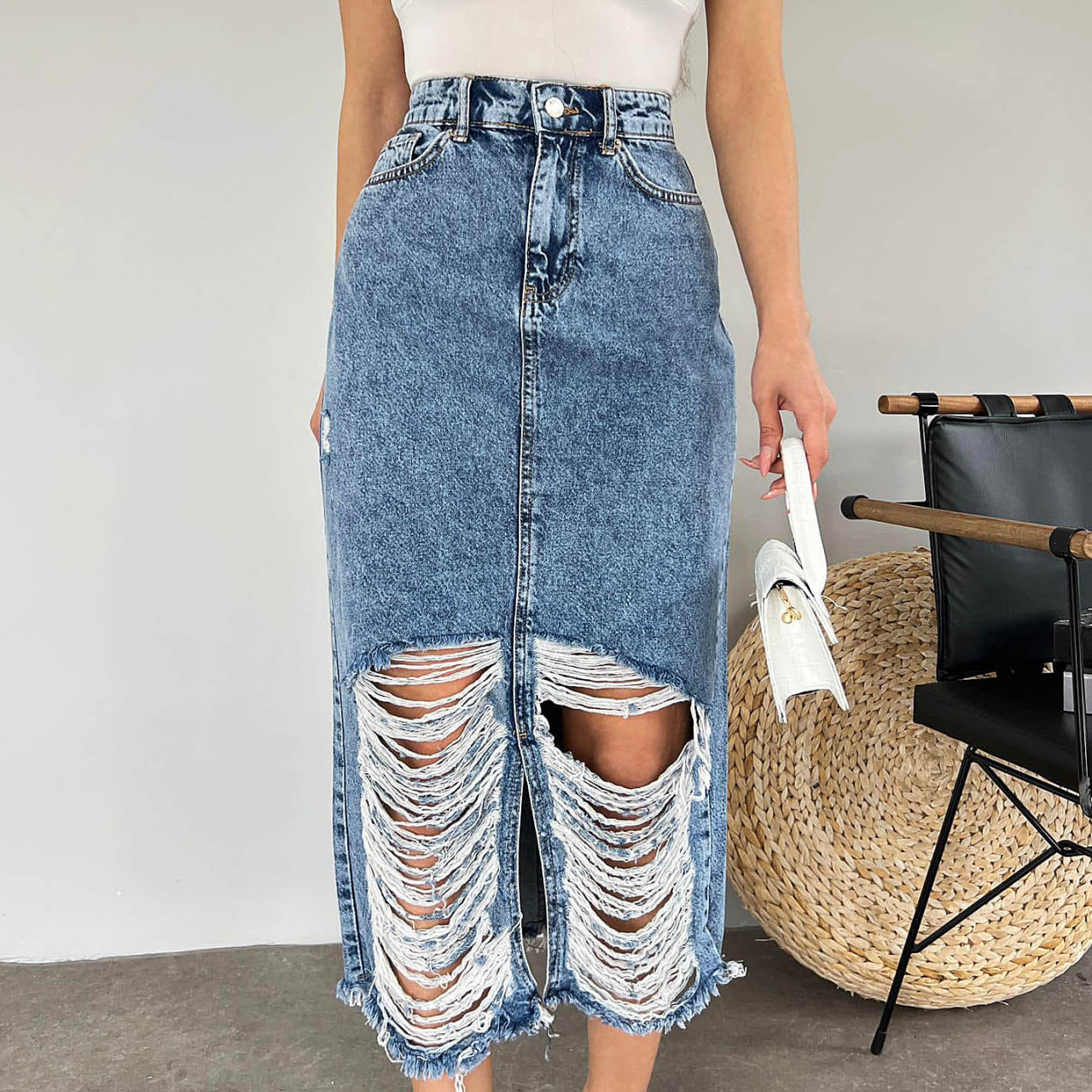 Fusta lunga blugi cu talie inalta 01