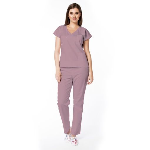 Uniforma medicala cu bluza cambrata si pantalon DOLL-Roz antic