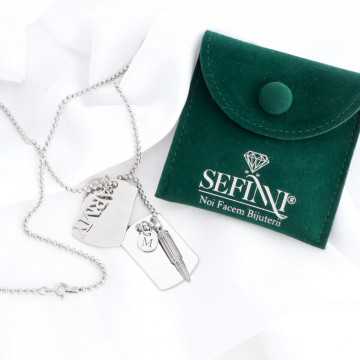 Colier Army din argint cu placute personalizabile, glont si initiala