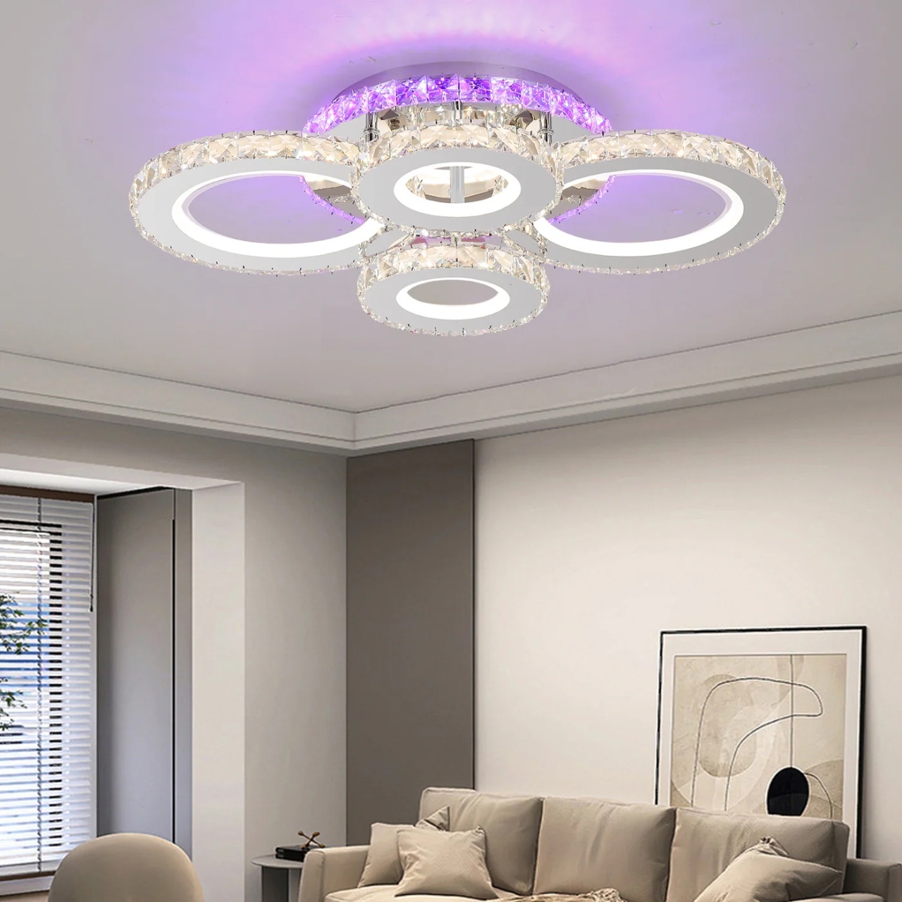 Lustra LED Cristal RGB cu Telecomanda 136W Lumina Reglabila 3500-6500K ...