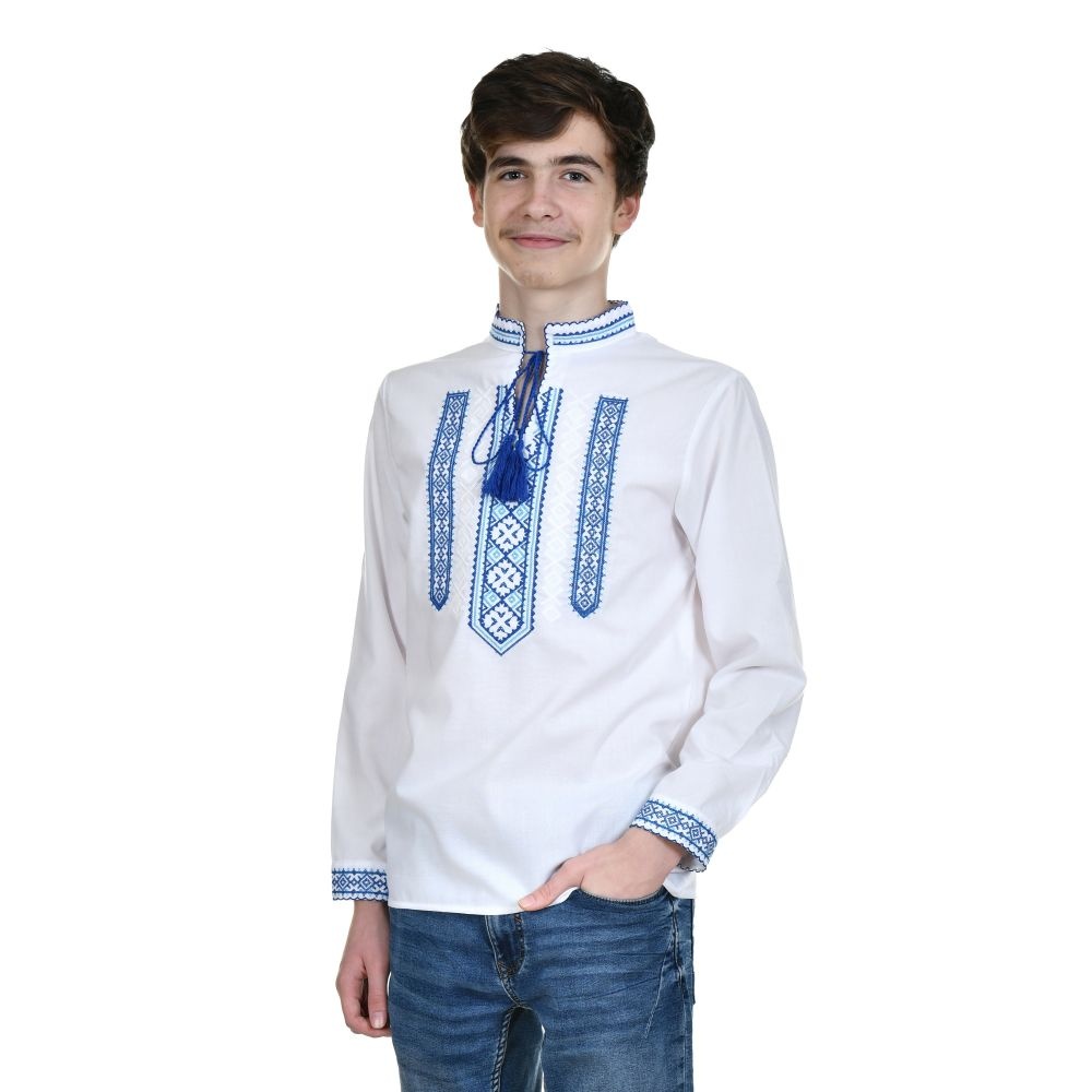 Ie populara baiat, alba, broderie bleu, motive nationale romanesti ...