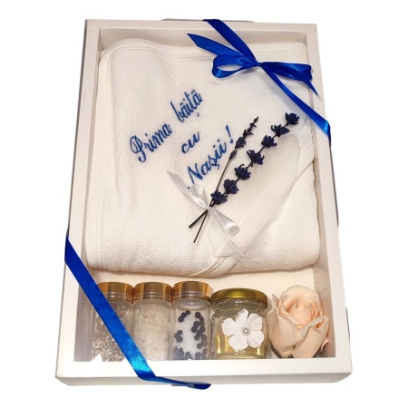 Set prima baita cu nasii, set baita dupa botez, albastru, Denikos NK83