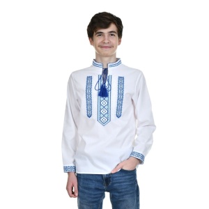 Ie populara baiat, alba, broderie bleu, motive nationale romanesti ...