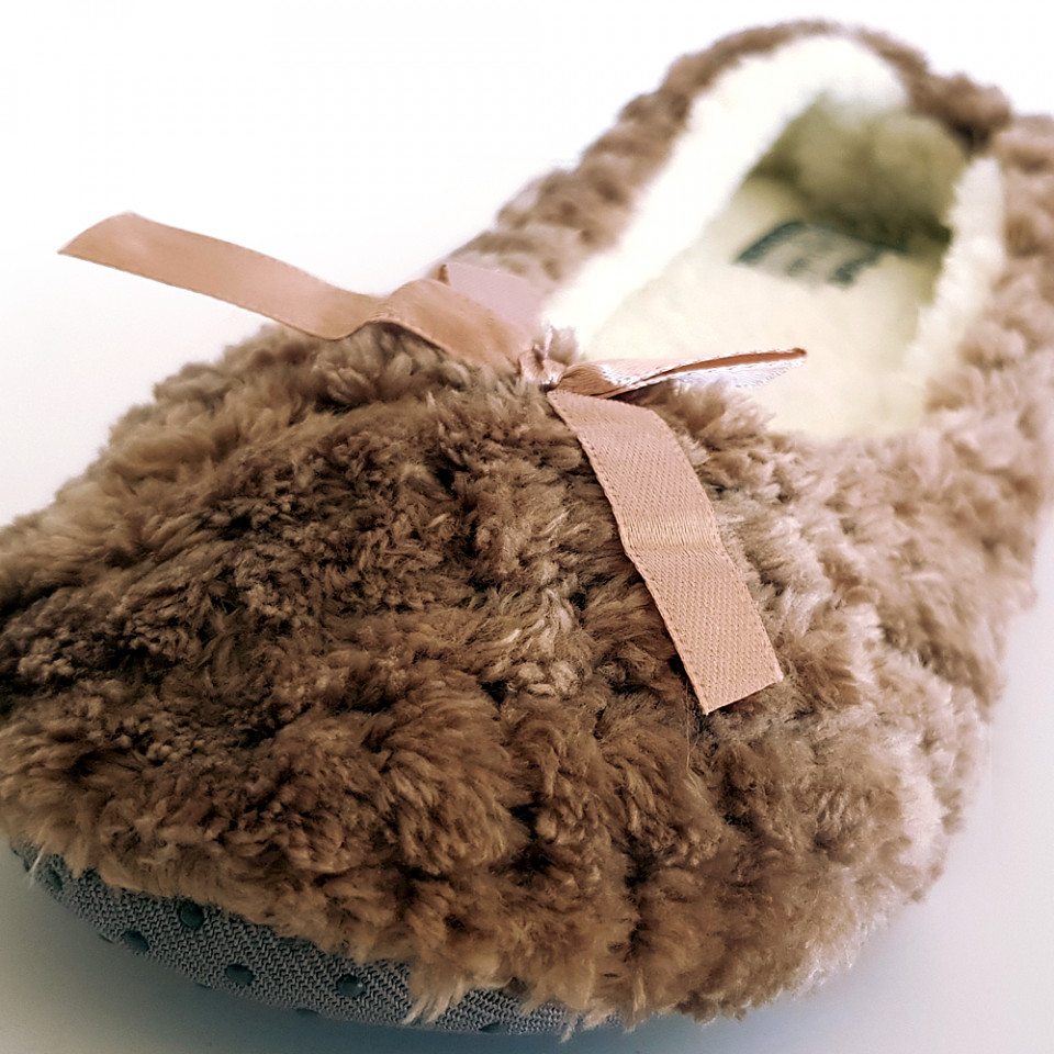 Papuci de Casa Tip Balerini, 'Brown Bear', Balerini Imblaniti Interior