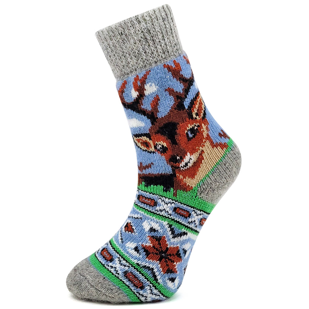 Sosete Groase din Lana Naturala de Oaie 100%, Model 'Sweet Deer'