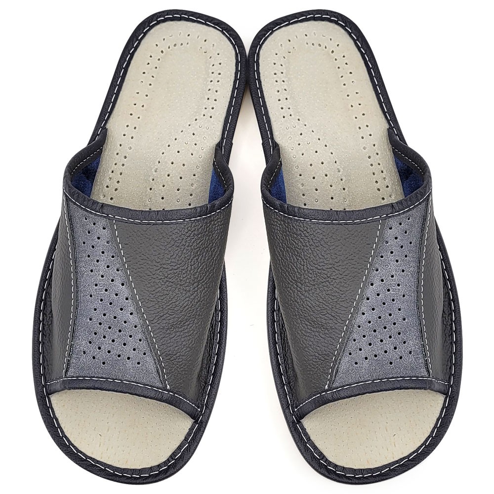 Papuci de Casa Vara din Piele Culoare Gri Model 'Steady Ground' Grey