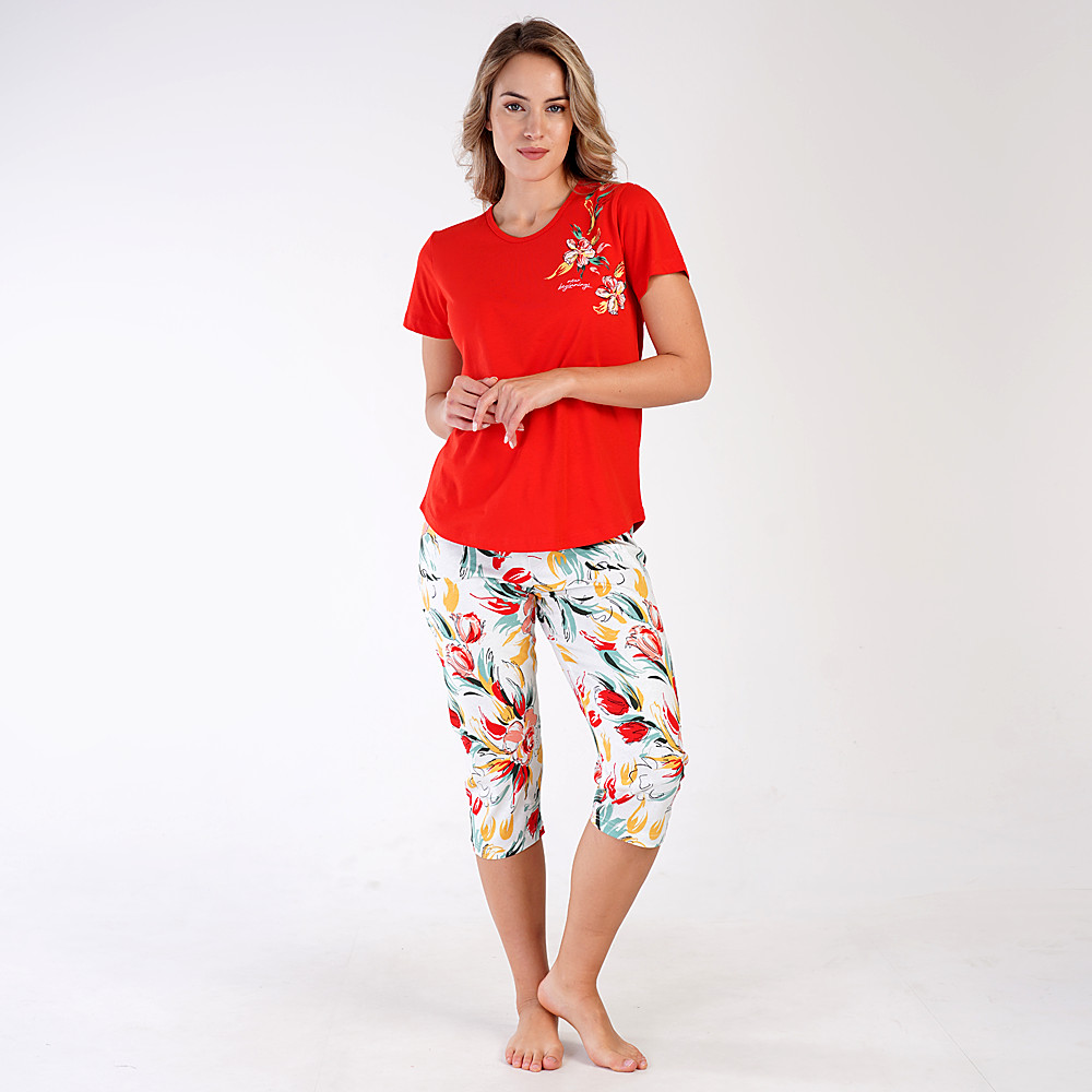 Pijamale Dama din Bumbac 100% Vienetta, Model 'New Beginnings' Red