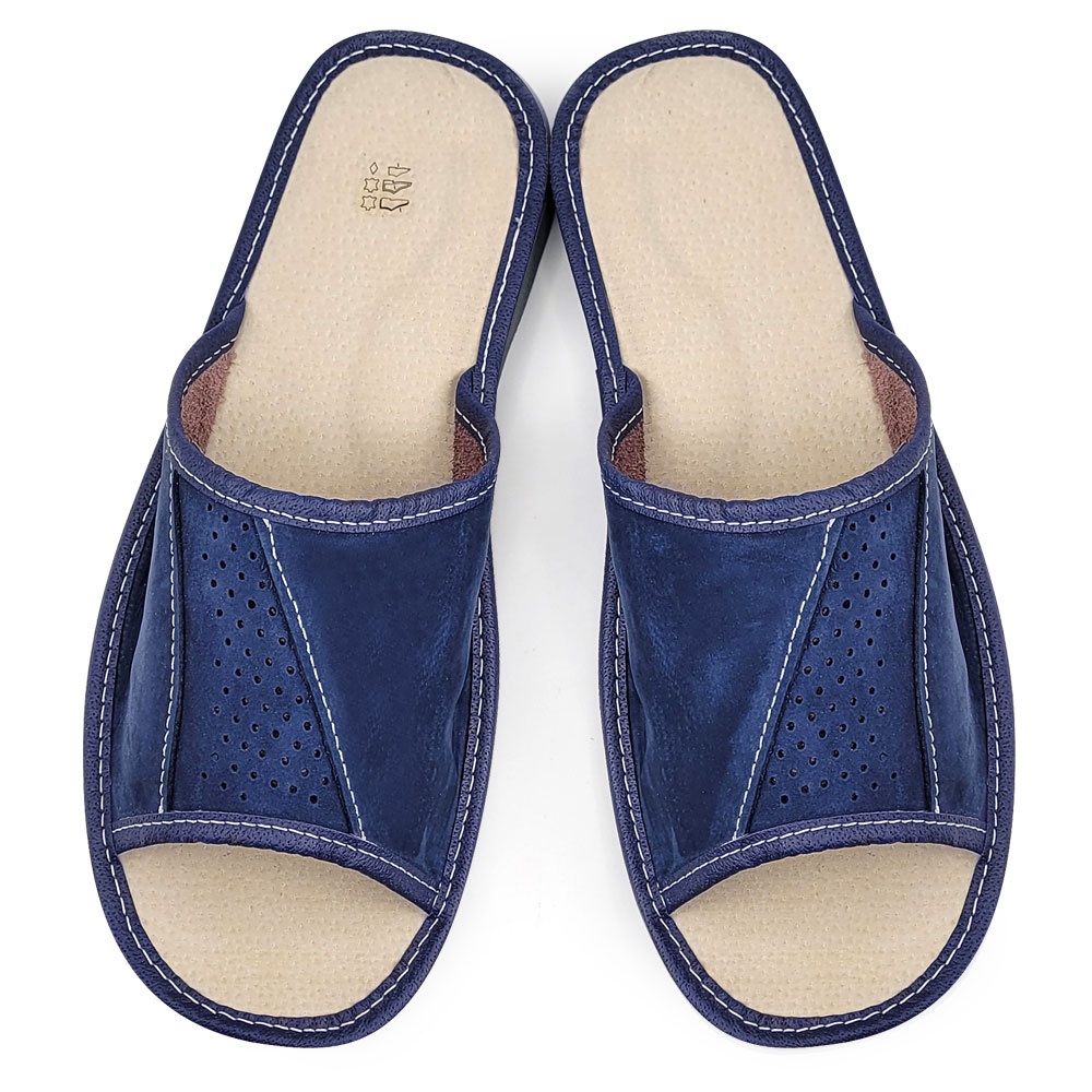 Papuci de Casa din Piele Întoarsă Culoare Albastru Model 'Steady Ground ...
