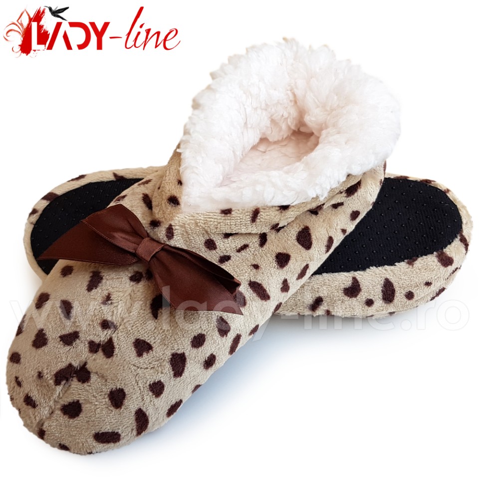 Papuci de Casa Tip Saboti, Animal Print Ghepard, Papuci Interior Imblaniti