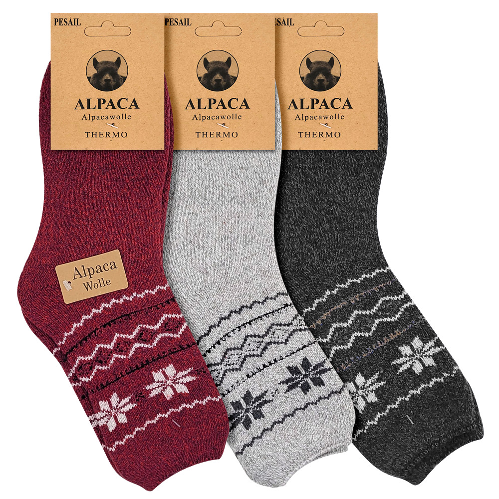 Șosete din Lână de Alpaka Set 3 Perechi Model 'Winter Fantasy' Gray Red