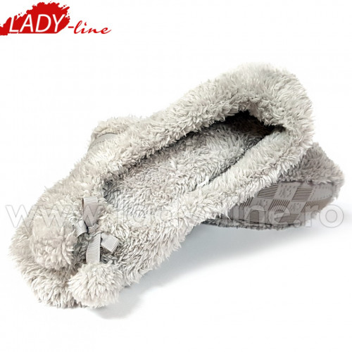 Papuci de Casa Tip Balerini cu Blanita, Model Soft Pompons, Culoare Gri ...