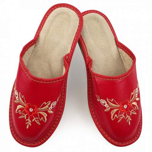 Papuci de Casa Vara din Piele Culoare Rosu Model 'Red Proteea'