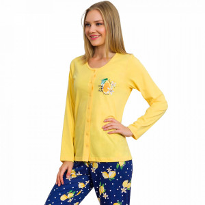 Pijamale Dama cu Nasturi din Bumbac Vienetta Model 'Lemon Girl Power ...
