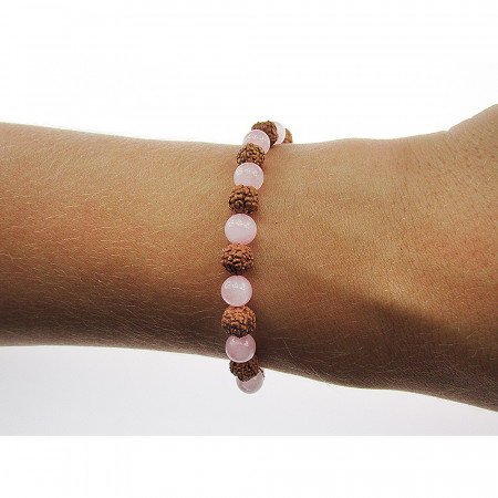 Bratara Rudraksha cu cuart roz natural