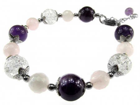 Bratara cristal de stanca, cuart roz fatetat si ametist