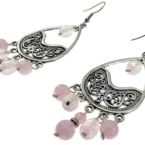 Cercei candelabru filigran lacrima cu cuart roz