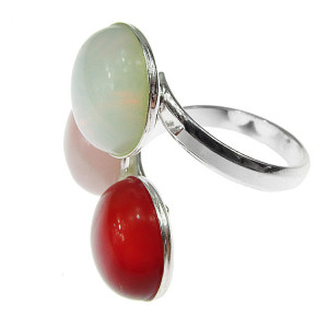 Inel argint reglabil Statement - cuart roz, carneol, opalit
