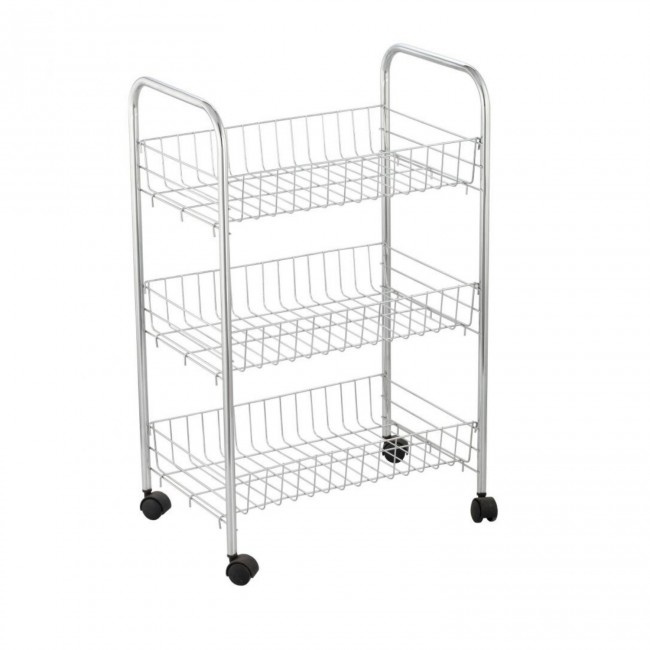 Etajera metalica cu 3 cosuri si roti plastic, alb, 40x26x62 cm ...