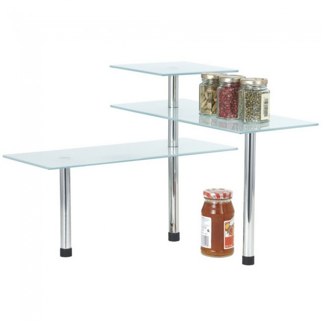 Raft de colt 3 niveluri, cu sticla mata, Raft de colt pentru bucatarie ...