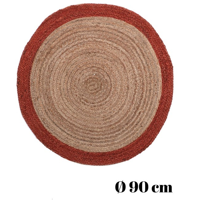Covor rotund iuta naturala Ø 90 cm-rose. Covor de iuta 100% decorare ...
