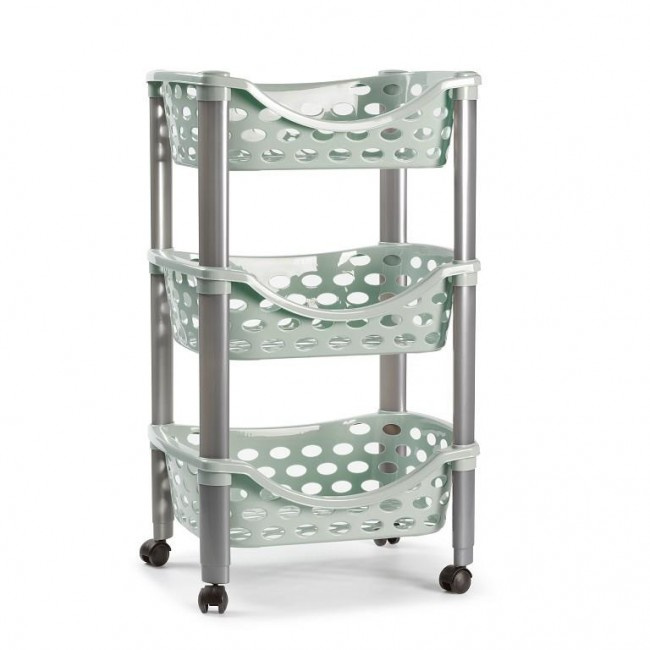 Etajera cu roti, plastic, 3 cosuri, 30 x 40 x 65,5 cm, verde Jar, Aire ...