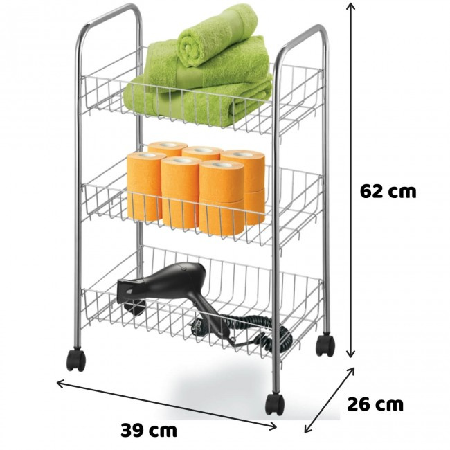 Etajera metalIca cu roti si 3 rafturi-Chrome 3, Rafturi metalice cu ...