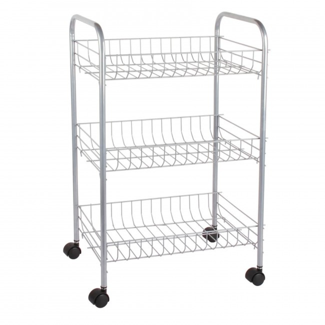 Etajera metalica cromata cu roti si 3 rafturi. Carucioare cu roti de ...