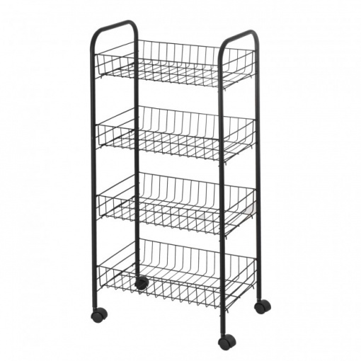 Etajera metalica cu 4 rafturi si roti-negru. Carucioare cu roti de ...